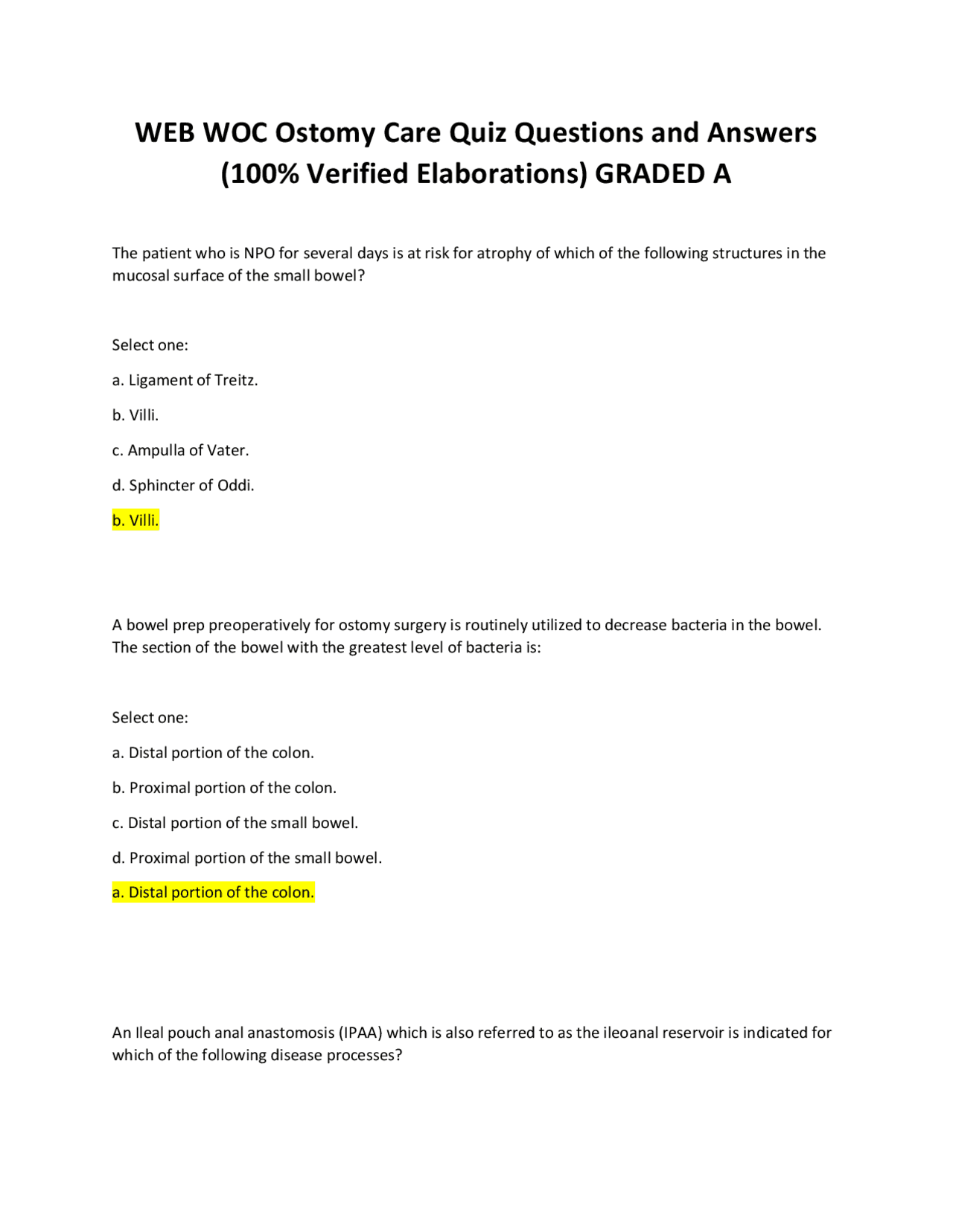 WEB WOC Ostomy Care Quiz Questions and Answers (100% Verified ...