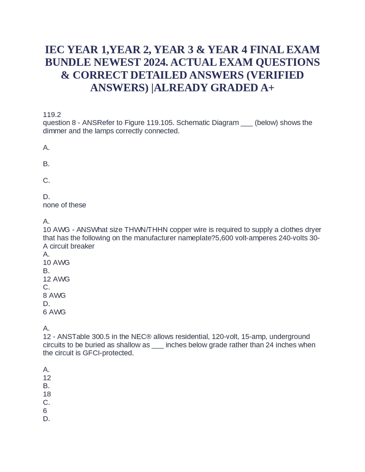 IEC YEAR 1,YEAR 2, YEAR 3 & YEAR 4 FINAL EXAM BUNDLE NEWEST 2024 ...
