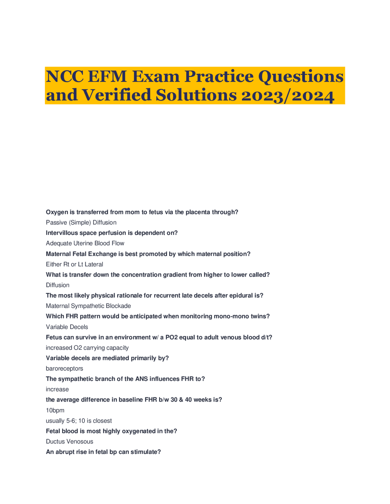 NCC EFM Exam Practice Questions and Verified Solutions 2023/2024 ...