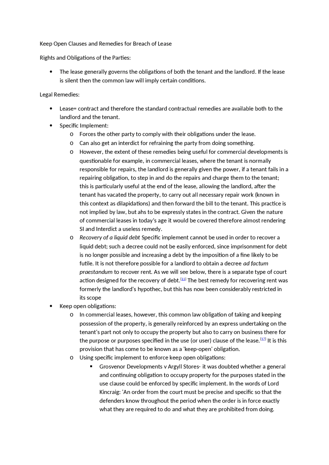 LAWS10177 Commercial Leases Keep Open Clauses and Remedies for Breach ...