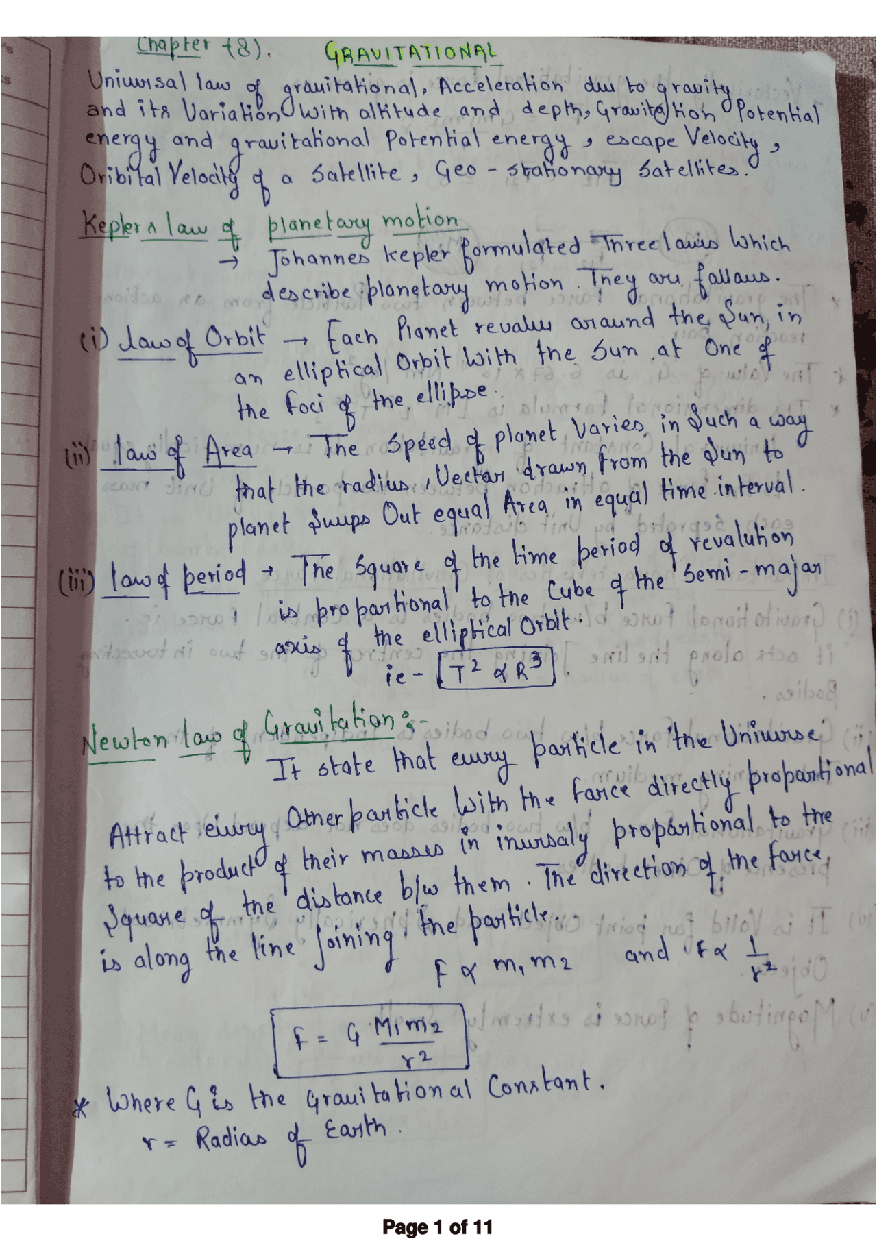 Physics notes of gravitation easy and short notes | Study notes Physics ...