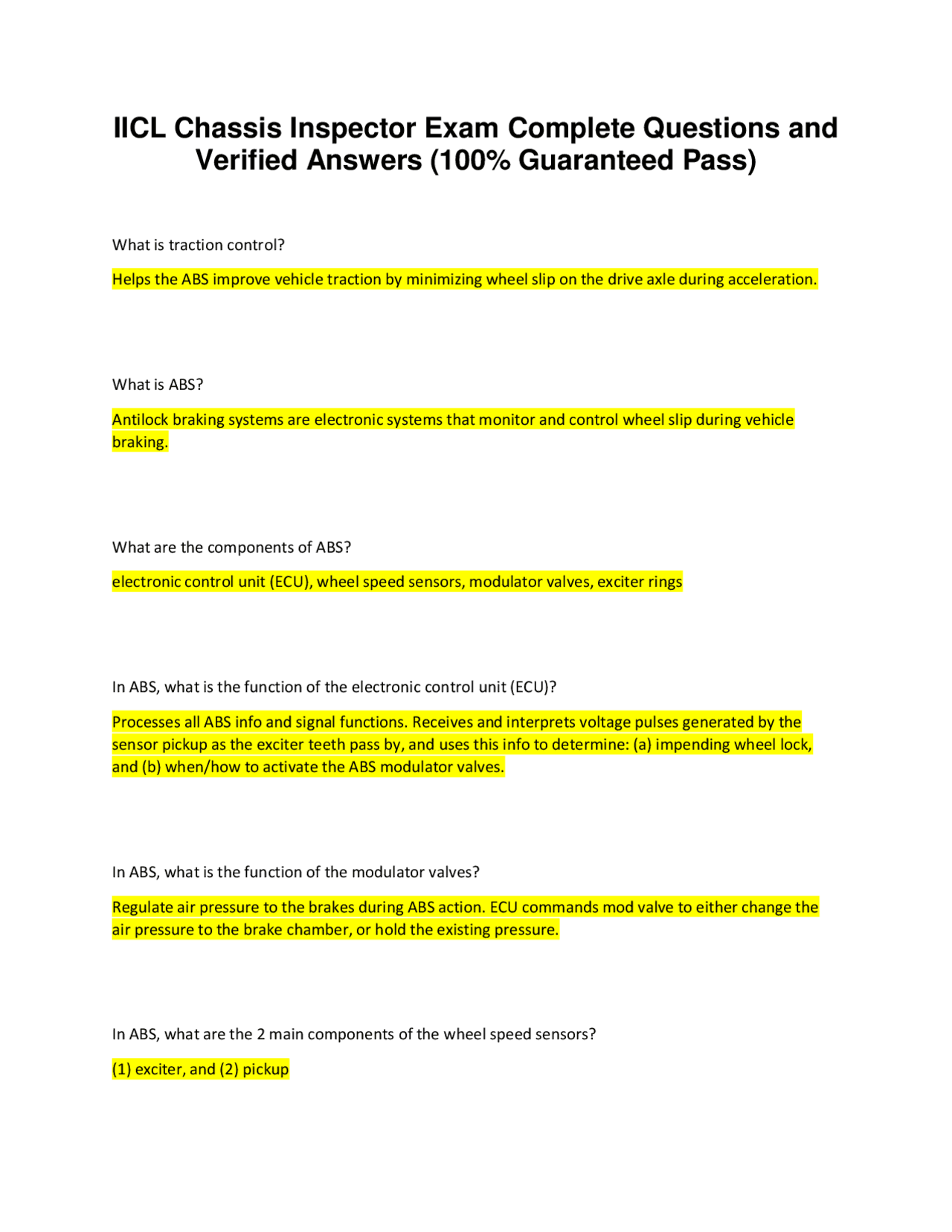 IICL Chassis Inspector Exam Complete Questions and Verified Answers ...