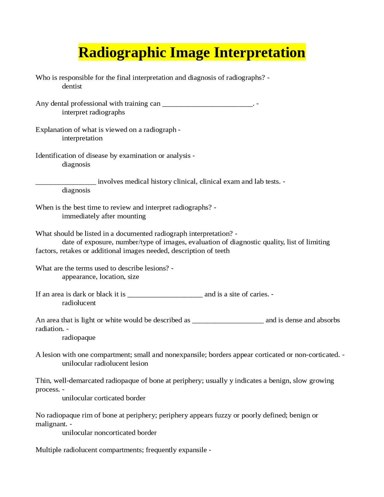 Radiographic Image Interpretation | Exams Radiography | Docsity