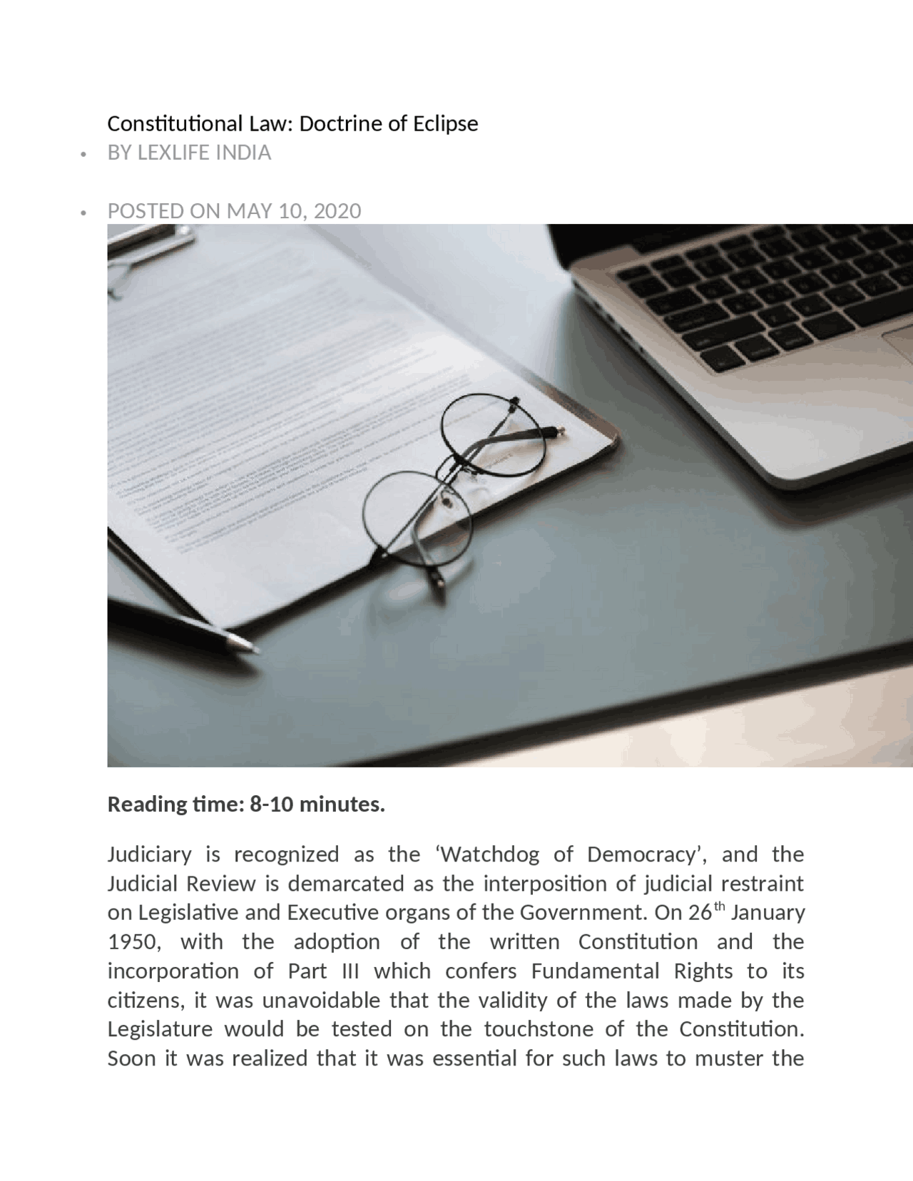 DOCTRINE OF ECLIPSE CONSTITUTION LAW | Exercises Constitutional Law | Docsity