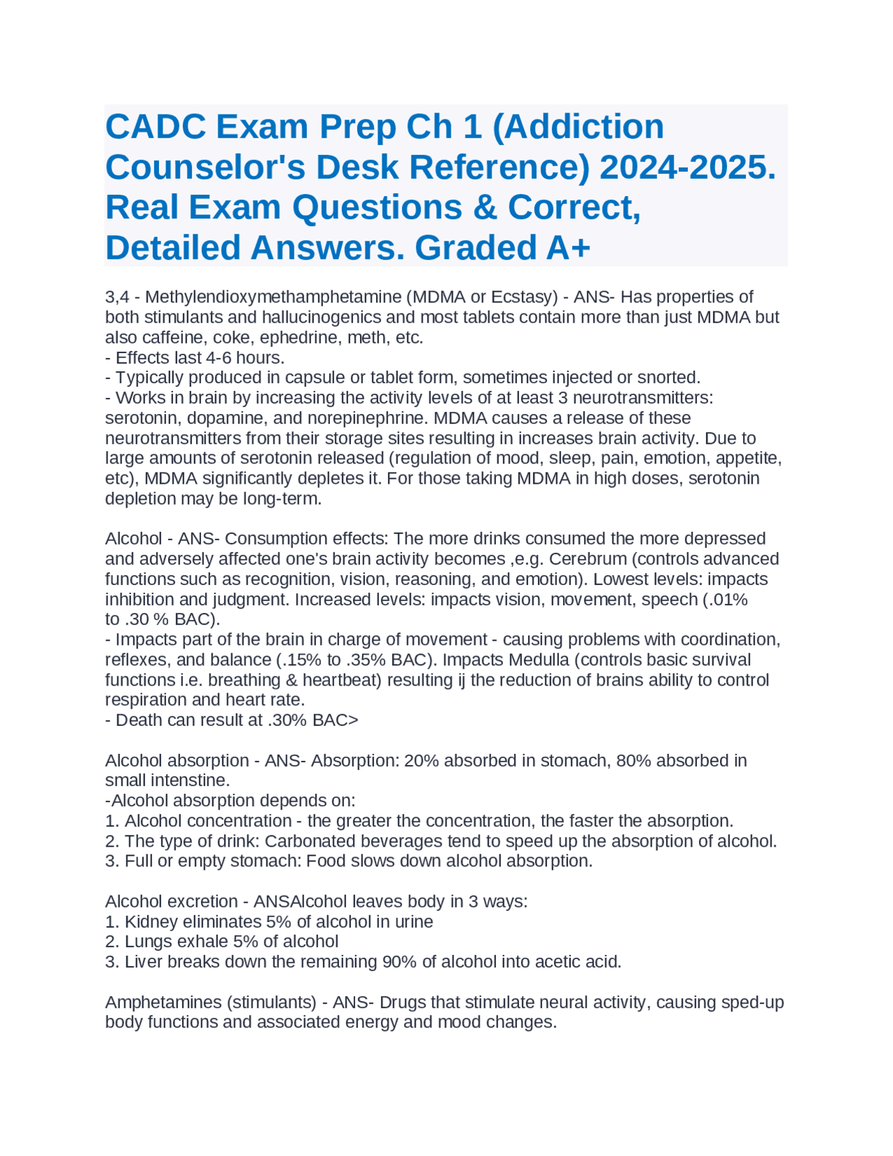 CADC Exam Prep Ch 1 (Addiction Counselor's Desk Reference) 2024-2025 ...