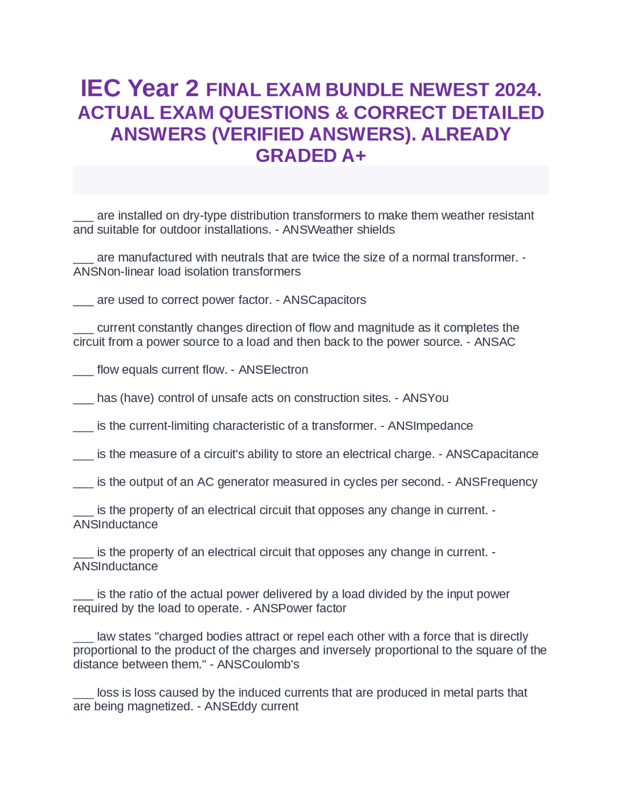 IEC Year 2 FINAL EXAM BUNDLE NEWEST 2024. ACTUAL EXAM QUESTIONS ...