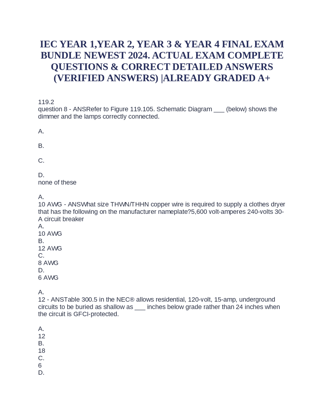 IEC YEAR 1,YEAR 2, YEAR 3 & YEAR 4 FINAL EXAM BUNDLE NEWEST 2024. QUIZS ...