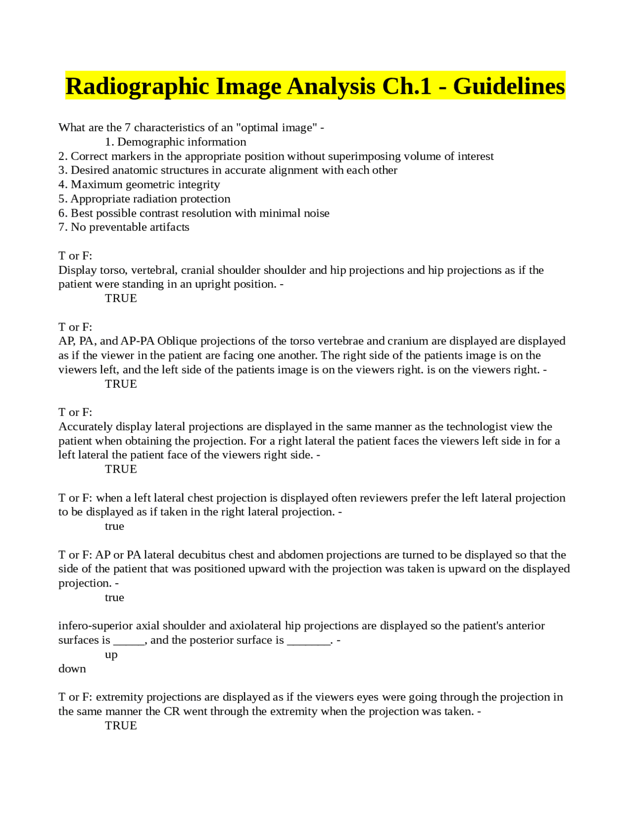 Radiographic Image Analysis Ch.1 - Guidelines | Exams Radiography | Docsity