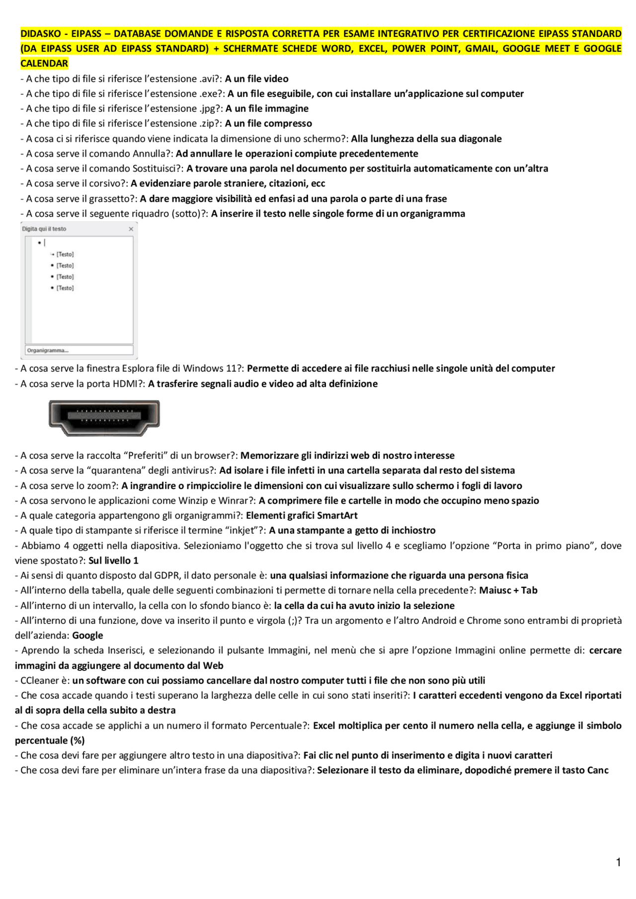 Database domande e risposta esatta per Esame Eipass Standard integrativo + Screen Office | Prove ...