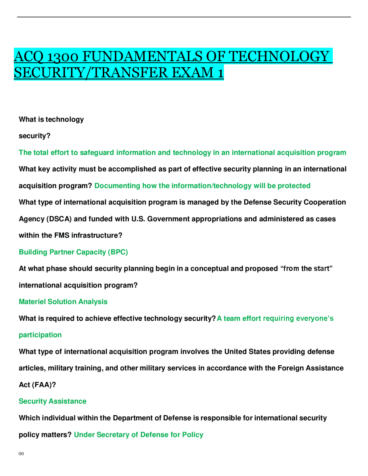 ACQ 1300 Fundamentals of Technology Security/Transfer Exam 1 | Exams Security Analysis | Docsity