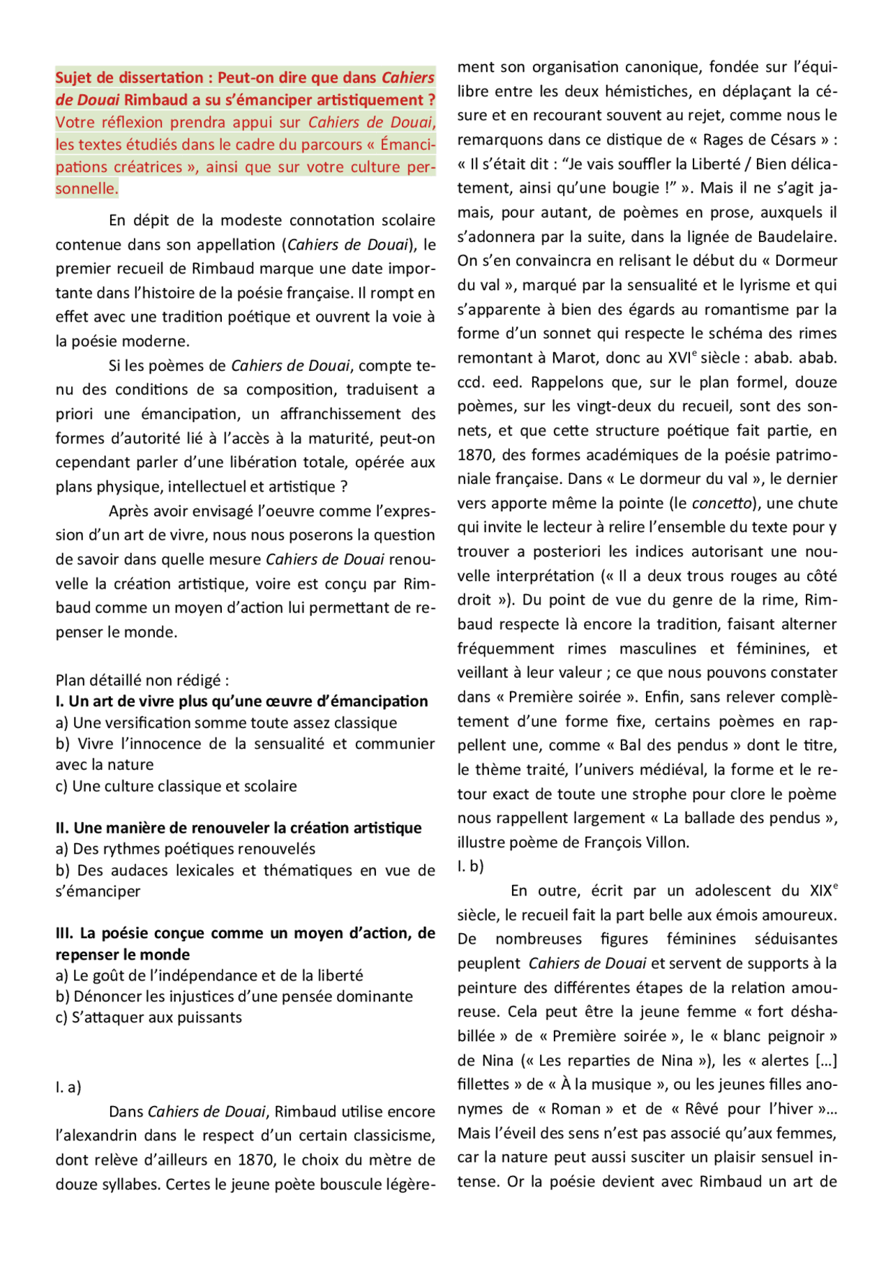 CAHIER DE DOUAI DISSERTATION | Résumés Français | Docsity