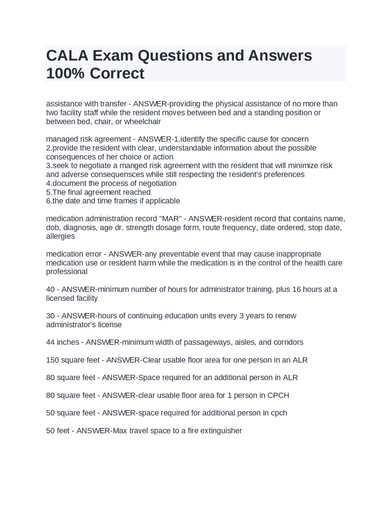 CALA Exam Questions and Answers 100% Correct | Exams Public Health ...