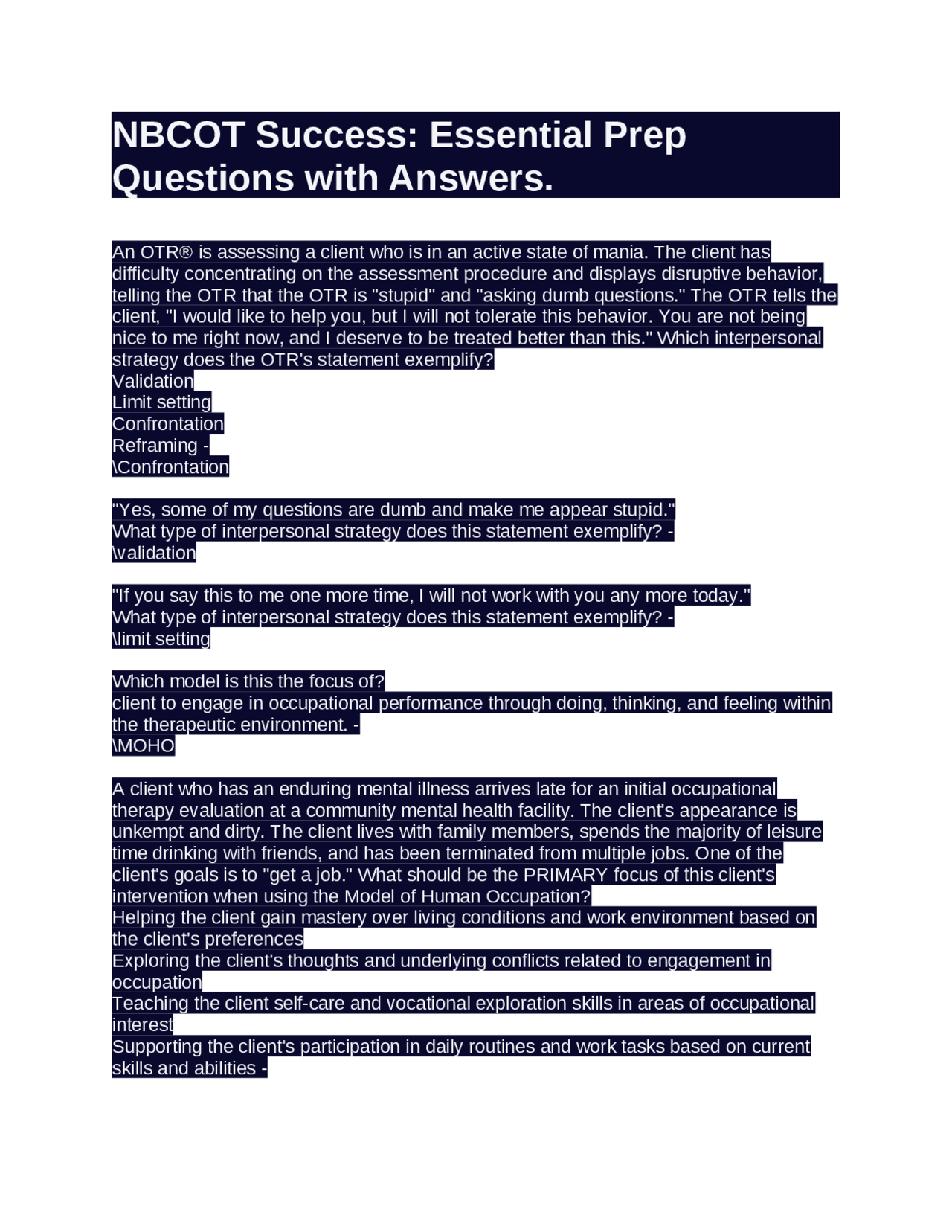 NBCOT Success: Essential Prep Questions with Answers. | Exams ...