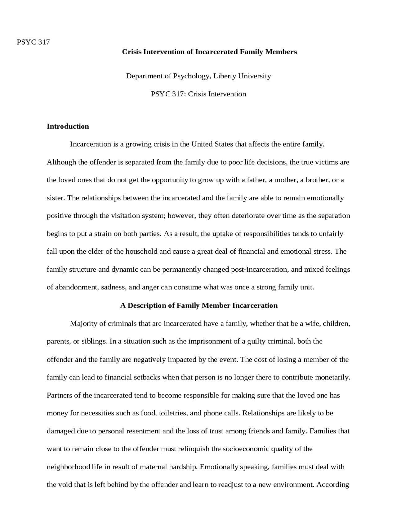 PSYC 317Crisis Intervention of Incarcerated Family MembersDe | Lecture ...