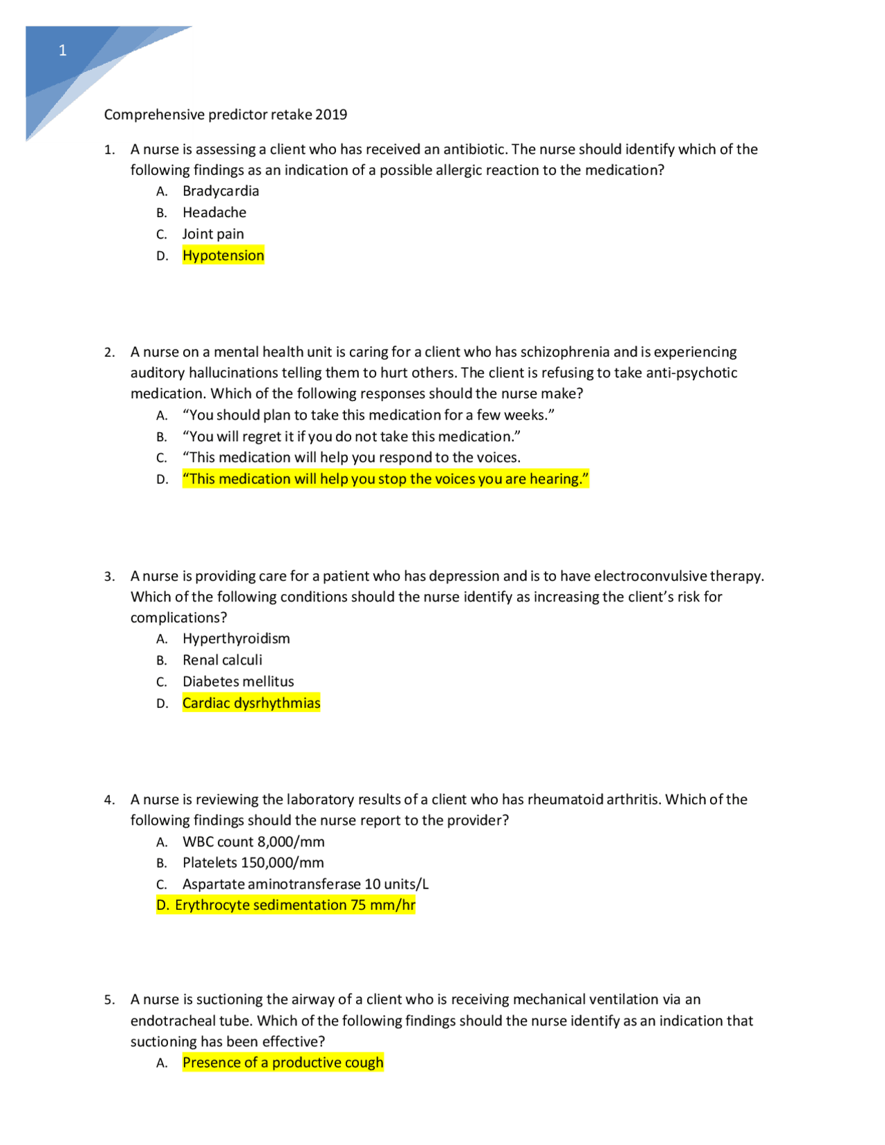 NUR 1211C Comprehensive Retake/Comprehensive predictor retake 2024 ...