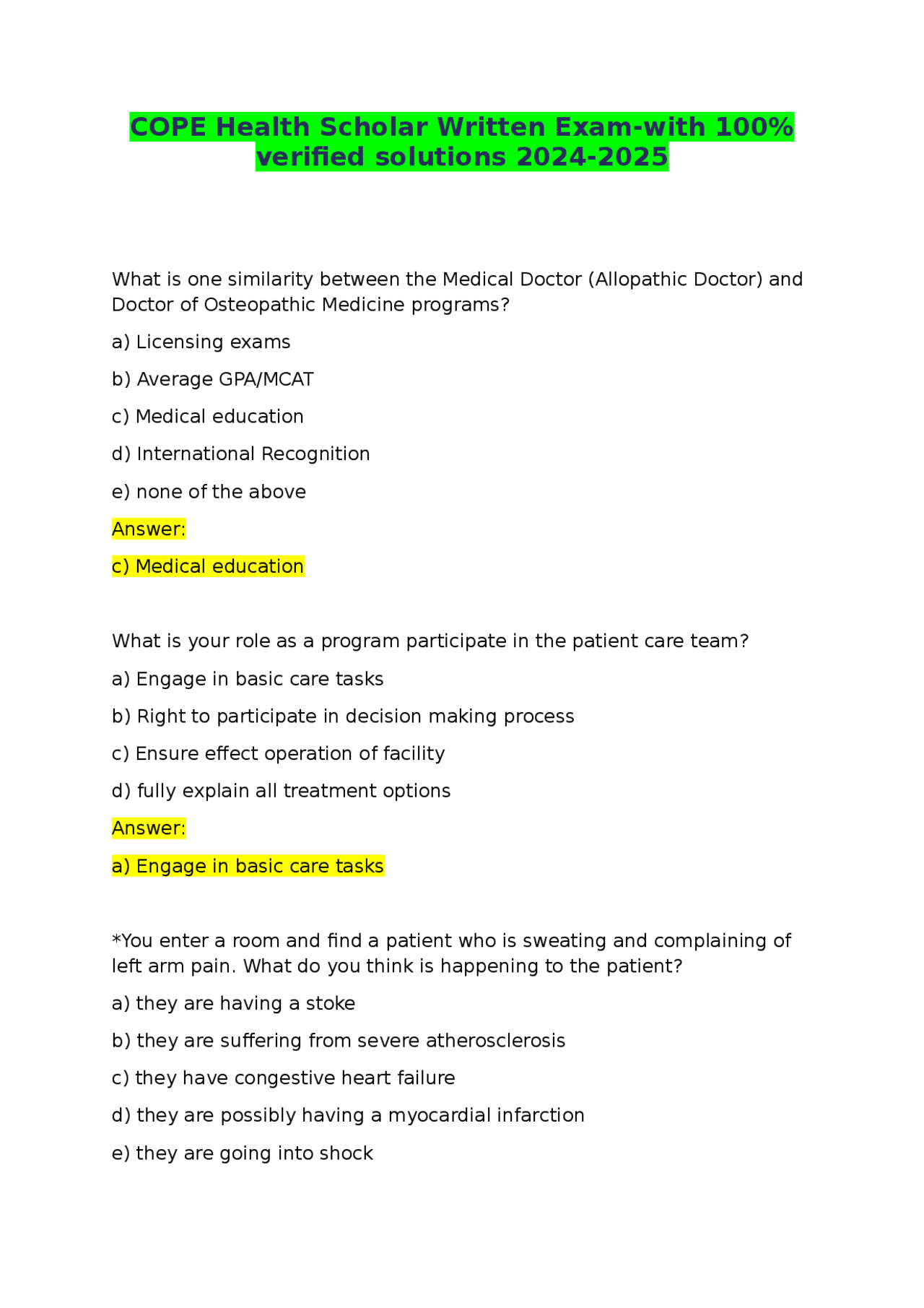 COPE Health Scholar Written Exam-with 100% verified solutions 2024-2025 ...