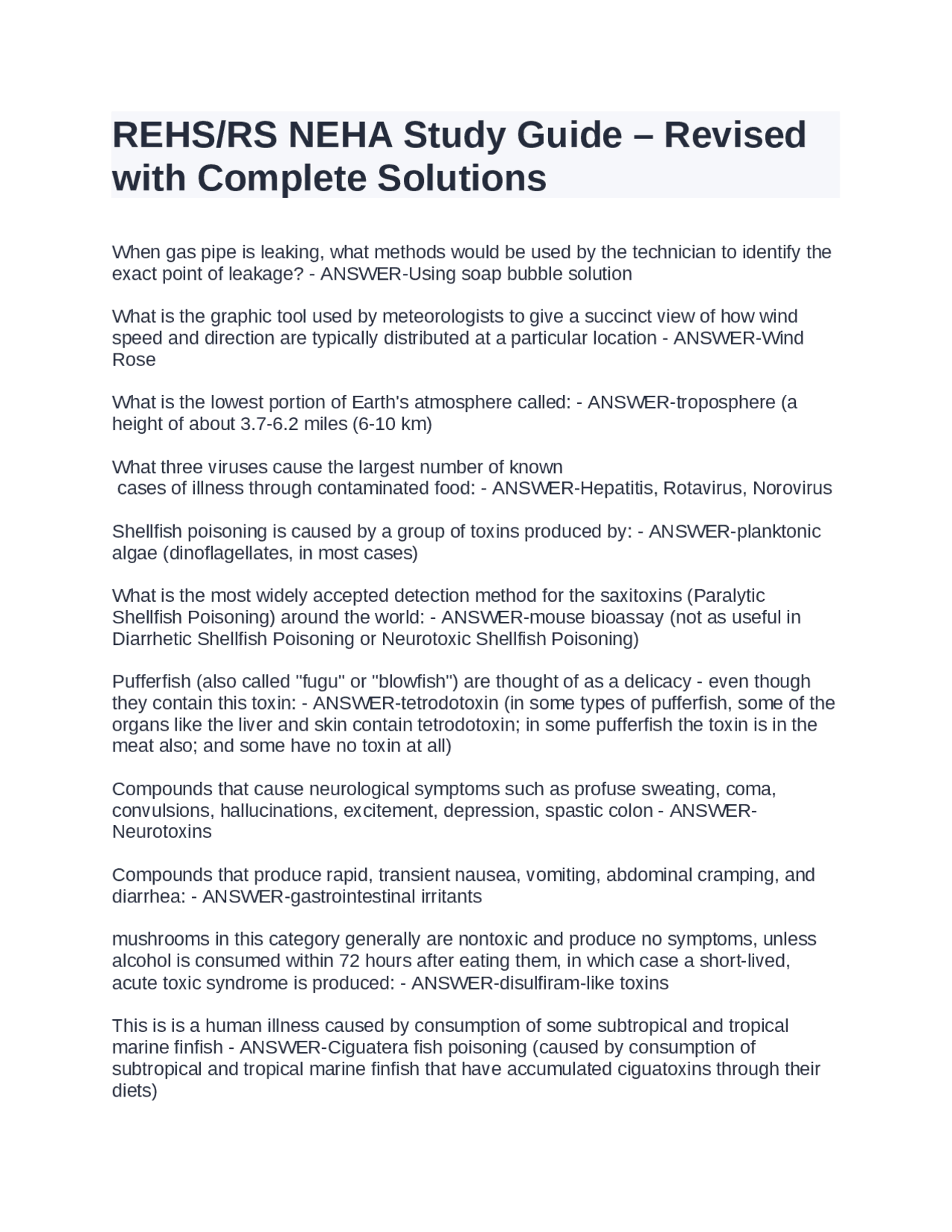 REHS/RS NEHA Study Guide – Revised with Complete Solutions | Exams ...