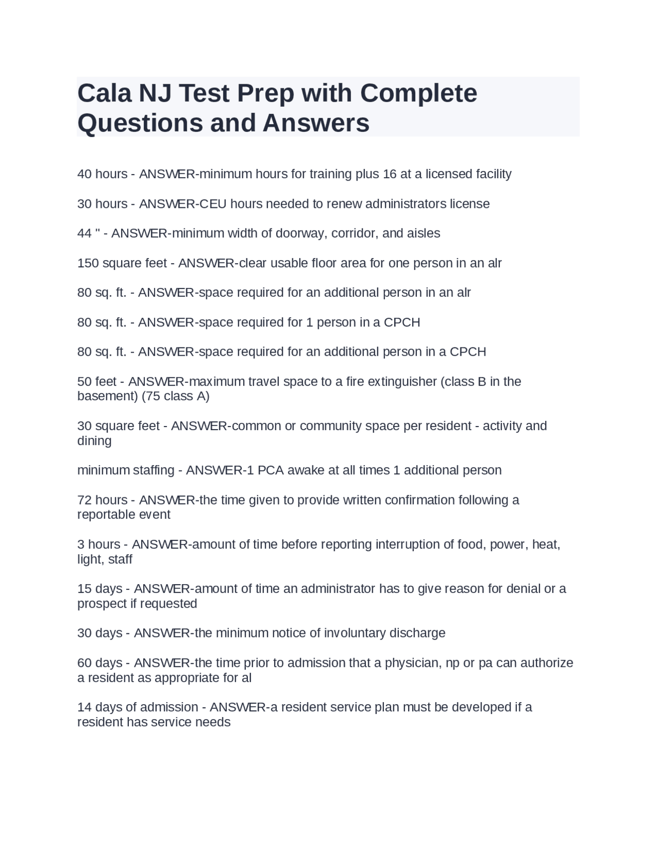 Cala NJ Test Prep with Complete Questions and Answers | Exams Public ...