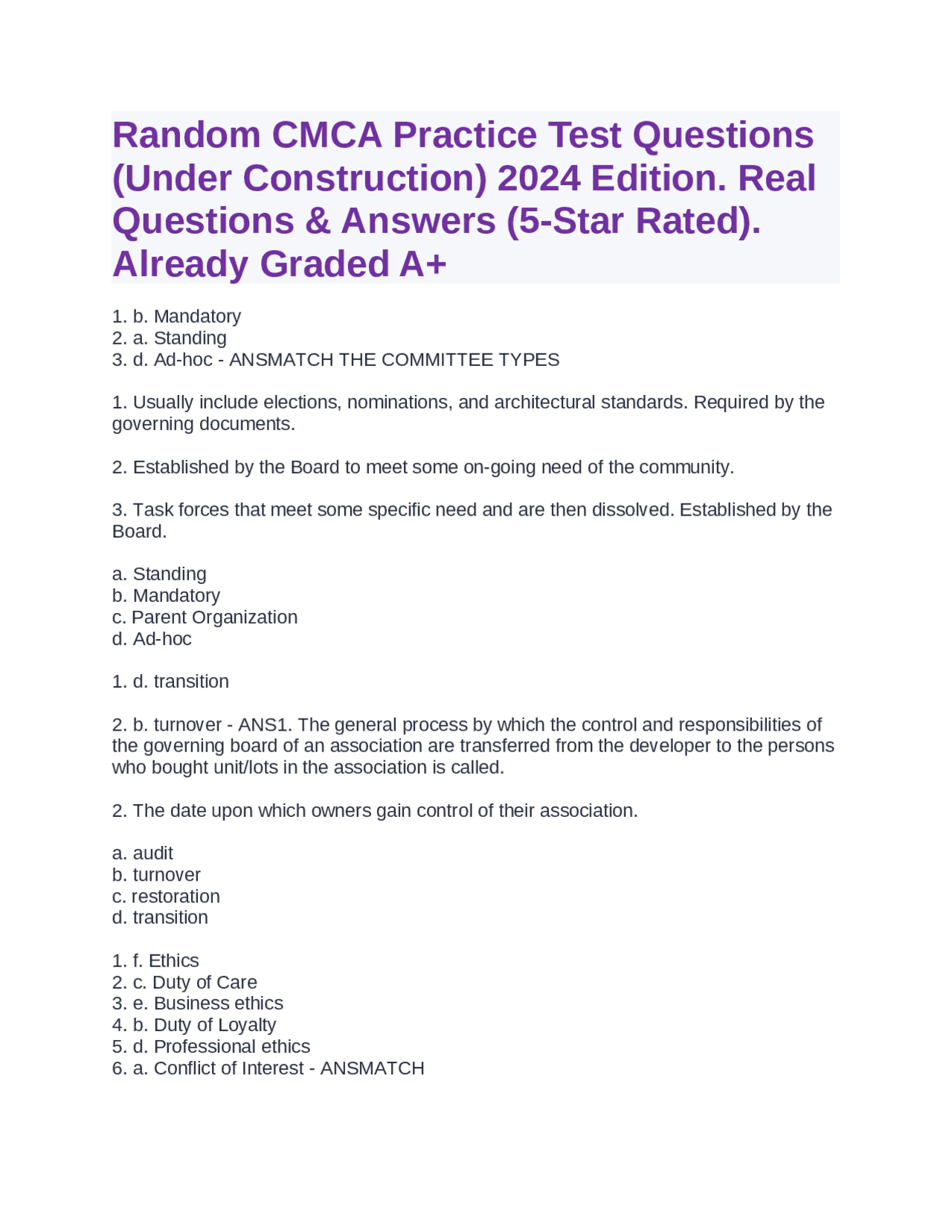 Random CMCA Practice Test (Under Construction) 2024. Questions ...