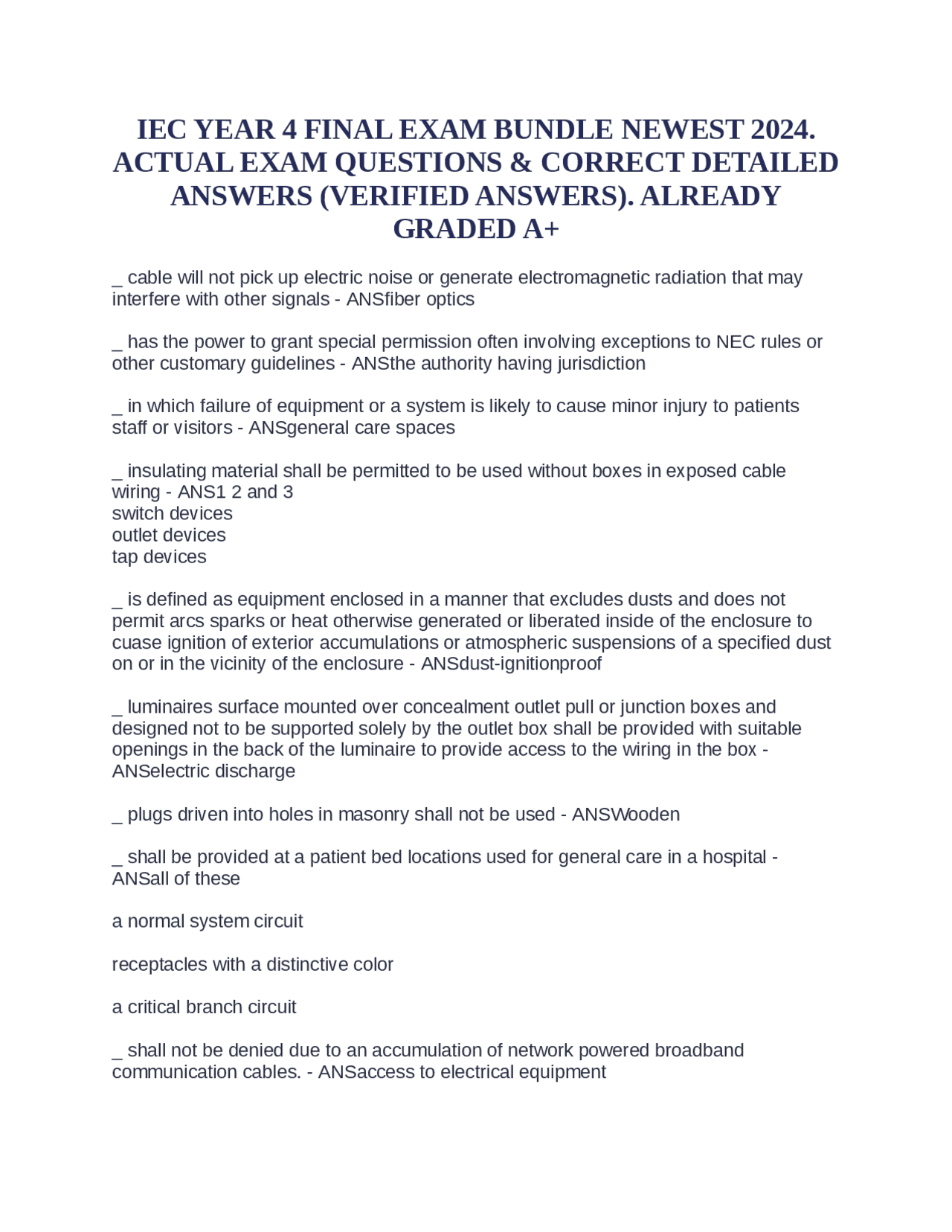 IEC YEAR 4 FINAL EXAM BUNDLE NEWEST 2024. ACTUAL EXAM QUESTIONS ...