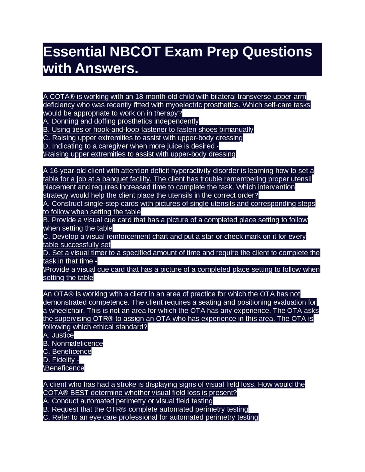 Essential NBCOT Exam Prep Questions with Answers. | Exams Occupational ...