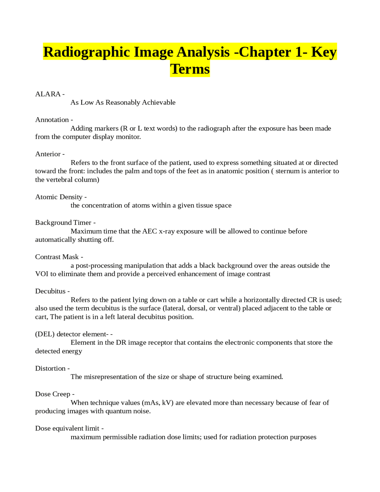 Radiographic Image Analysis -Chapter 1- Key Terms | Exams Radiography ...