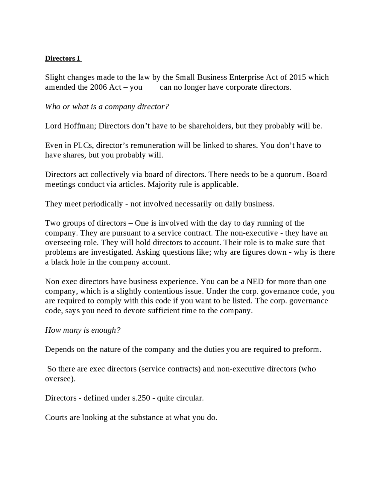 LAWS10083 Directors notes | Study notes Law | Docsity
