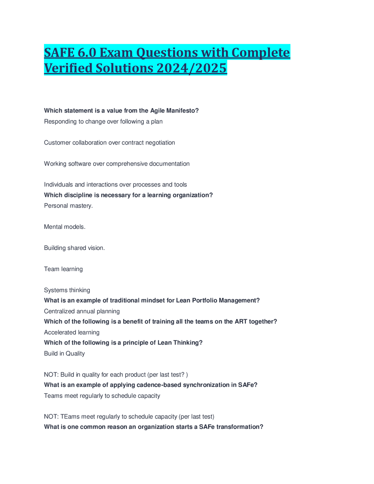 SAFE 6.0 Exam Questions with Complete Verified Solutions 2024/2025 ...