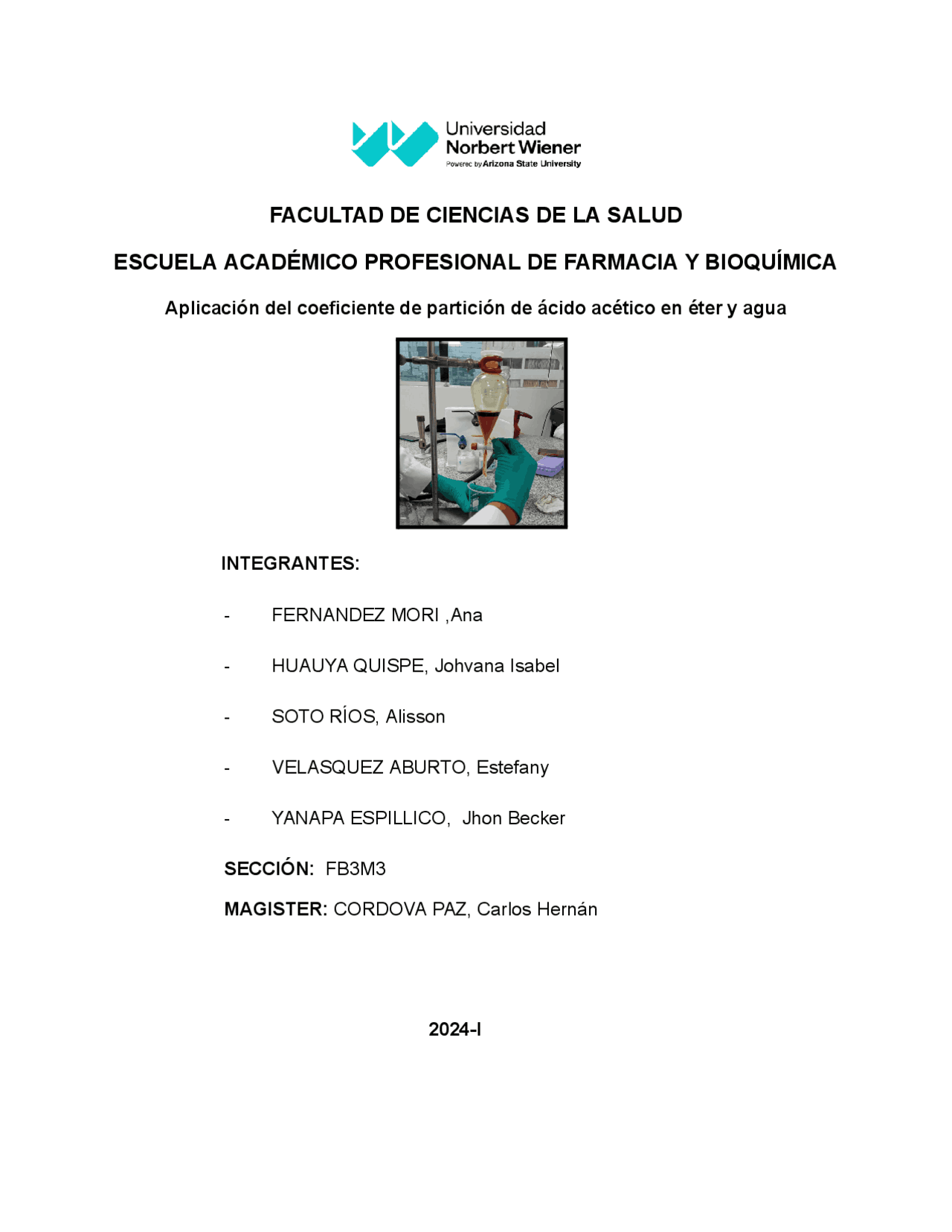 Aplicación del coeficiente de partición de ácido acético en éter y agua ...