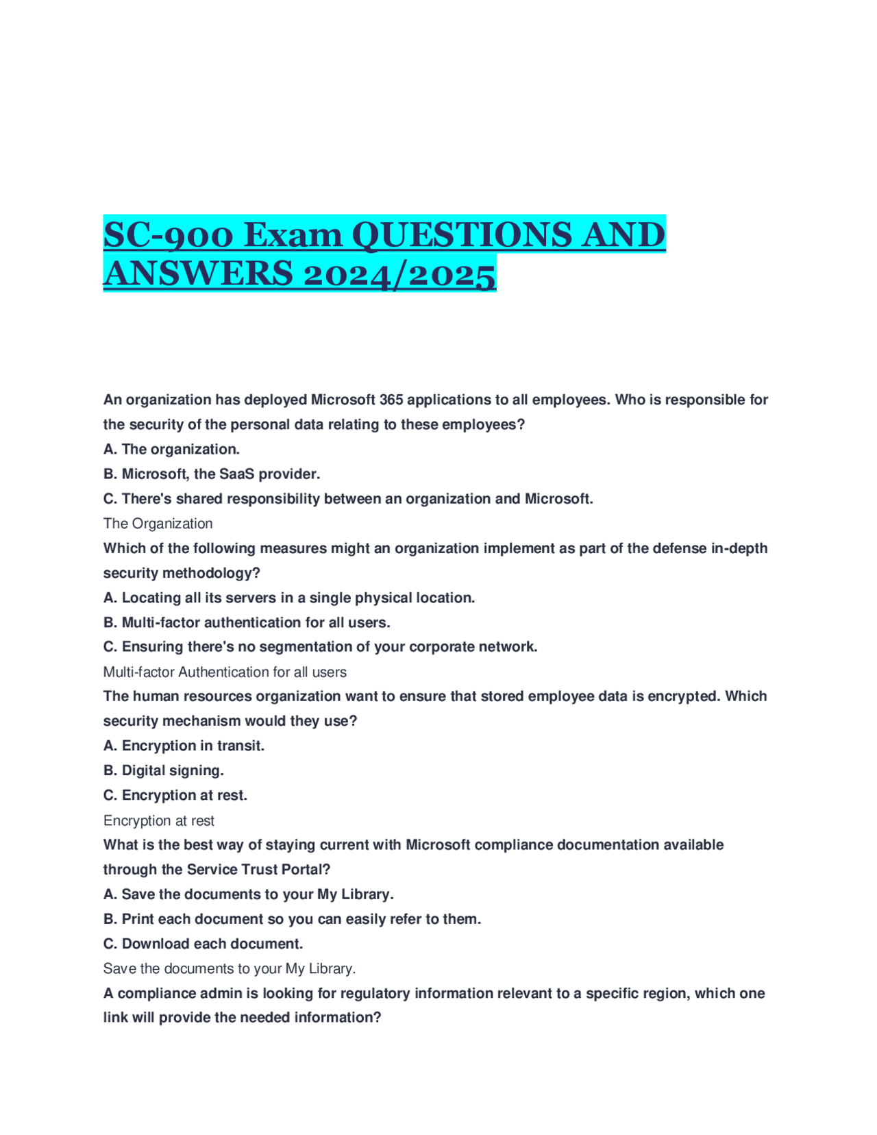 SC-900 Exam QUESTIONS AND ANSWERS 2024/2025 | Exams Business ...