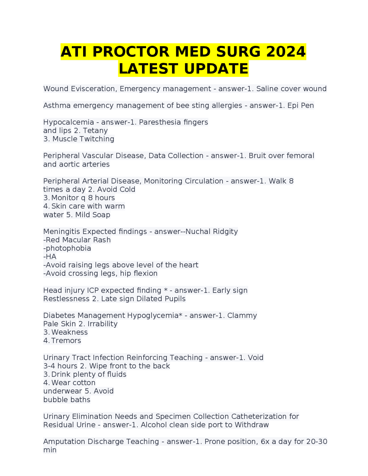 ATI PROCTOR MED SURG 2024 LATEST UPDATE | Exams Nursing | Docsity