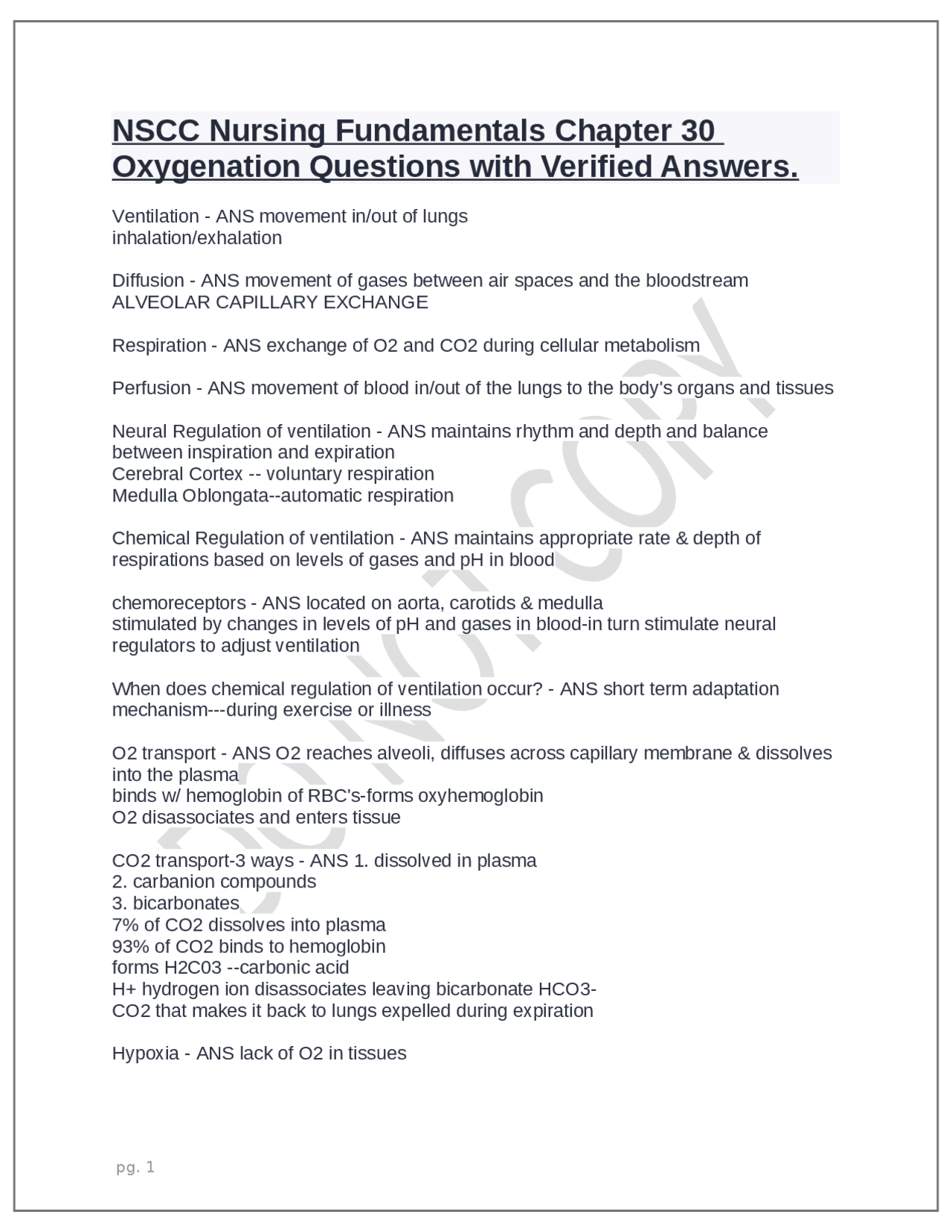 NSCC Nursing Fundamentals Chapter 30 Oxygenation Questions with Verified Answers. | Exams ...