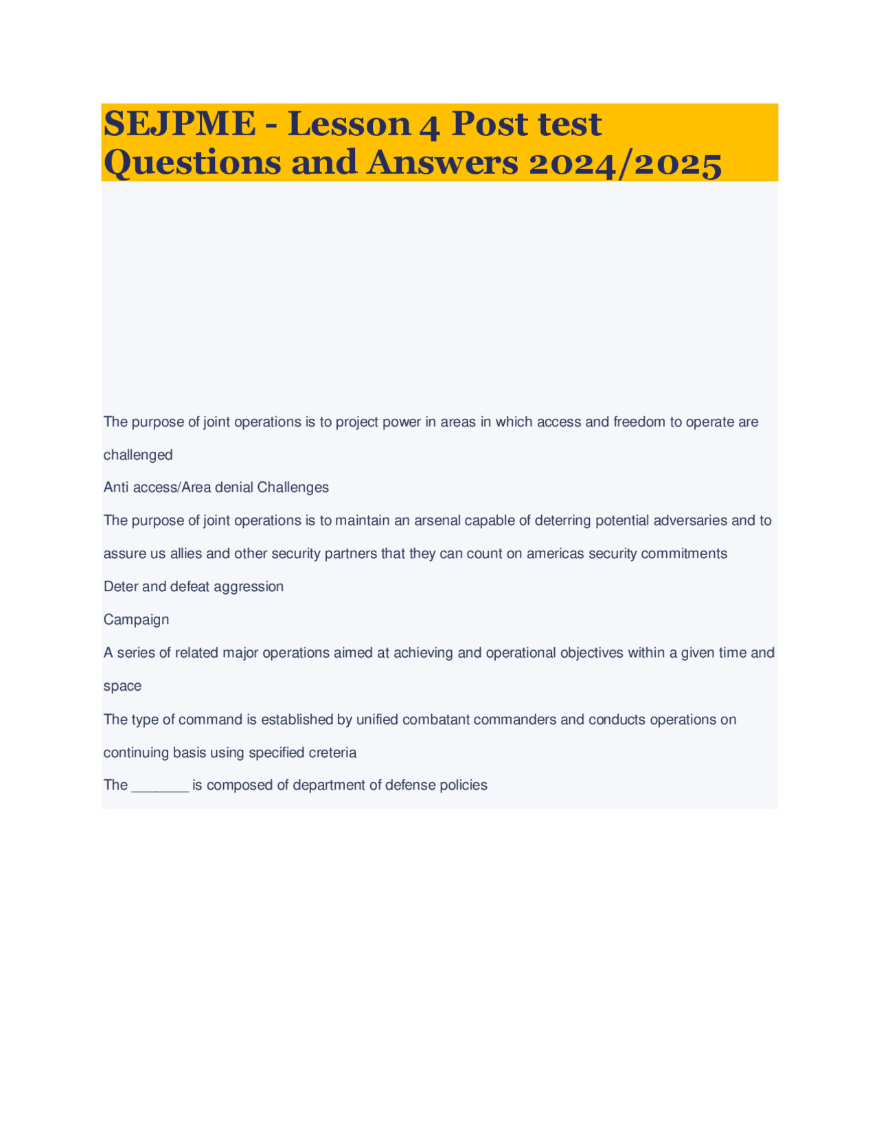 SEJPME Lesson 4 Post Test Questions And Answers 2024 2025 Exams