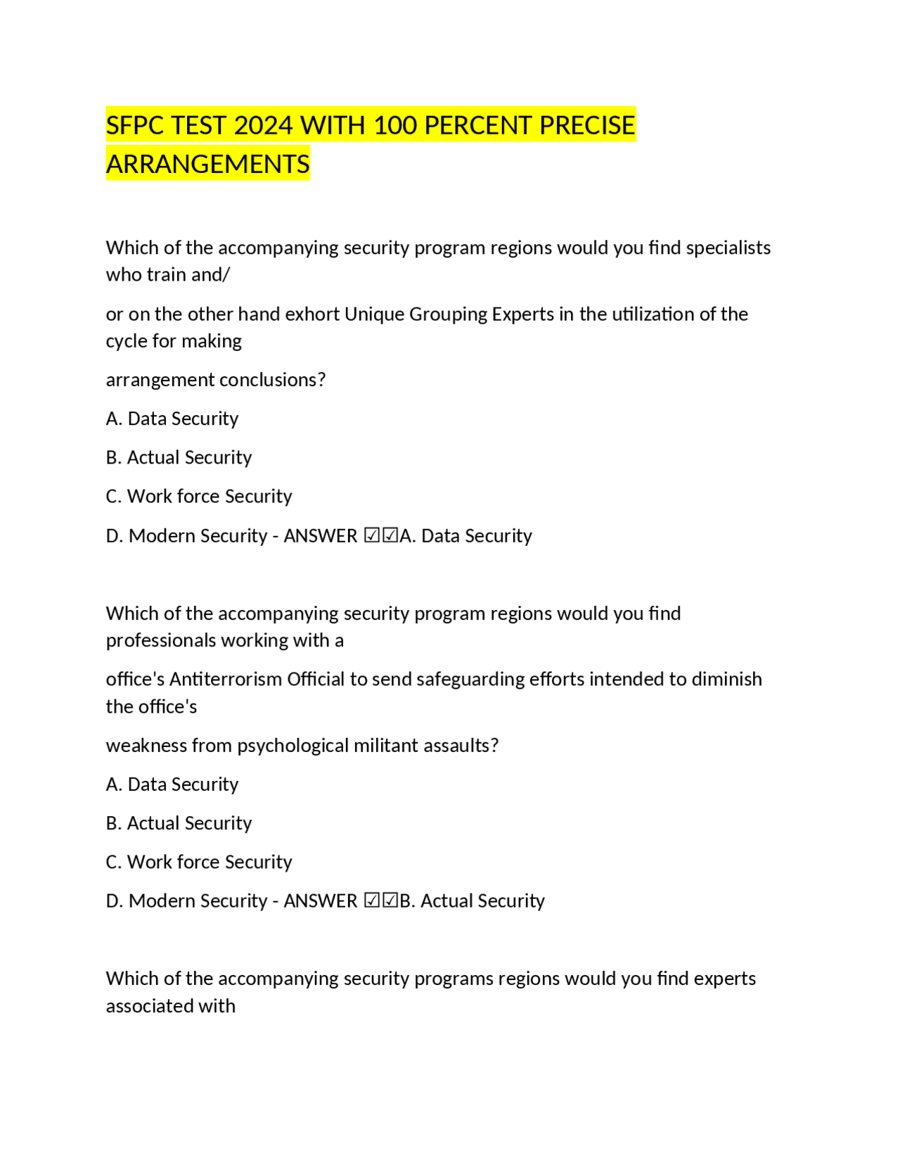 SFPC TEST 2024 WITH 100 PERCENT PRECISE ARRANGEMENTS | Exams Social ...