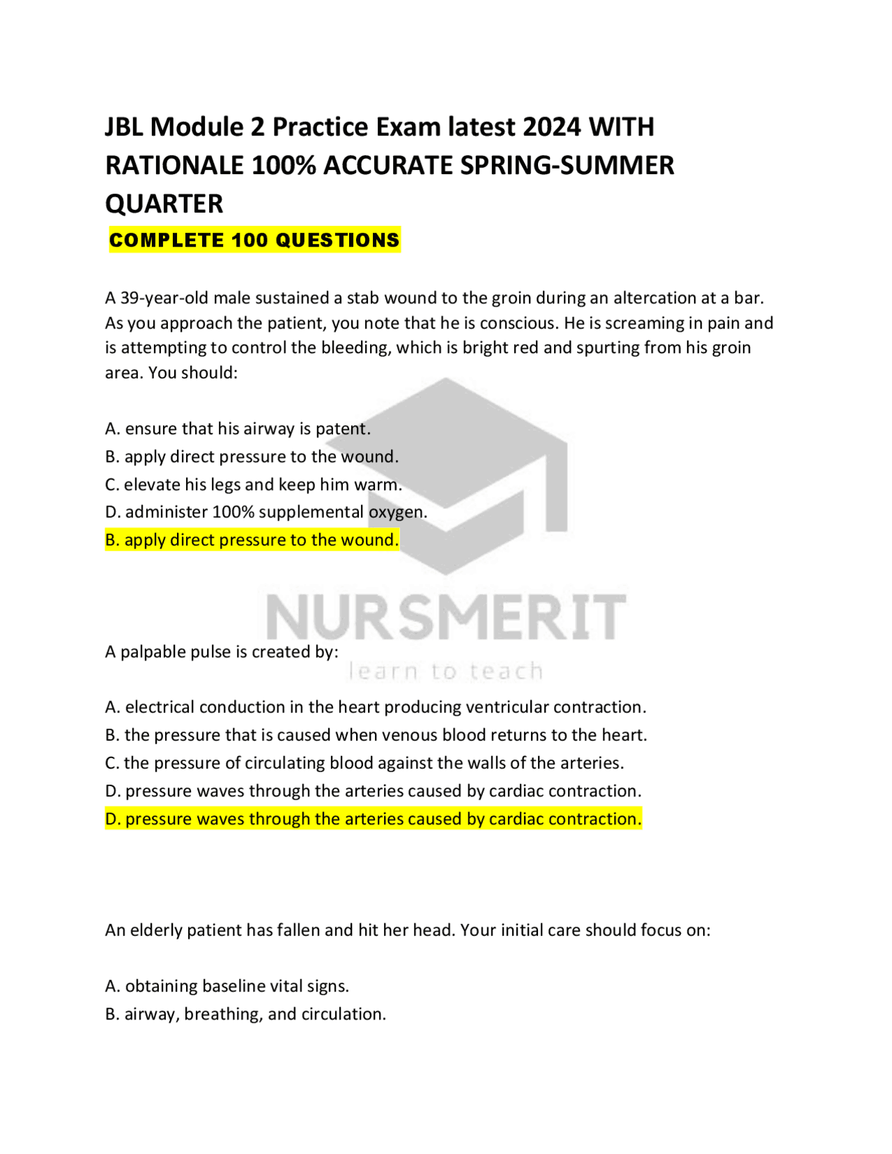JBL Module 2 Practice Exam latest 2024 WITH RATIONALE 100% ACCURATE ...