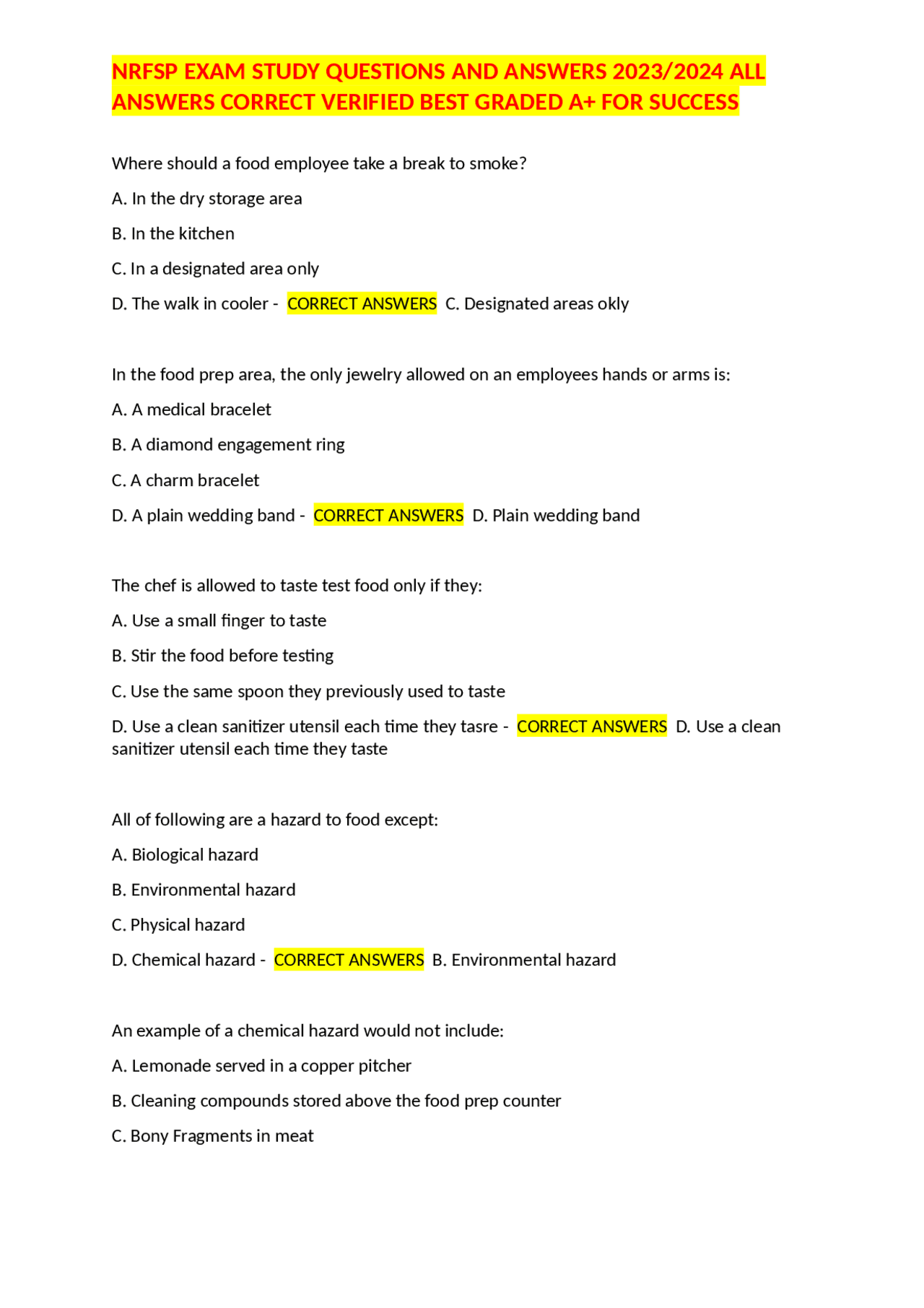 NRFSP EXAM STUDY QUESTIONS AND ANSWERS 2023/2024 ALL ANSWERS CORRECT ...