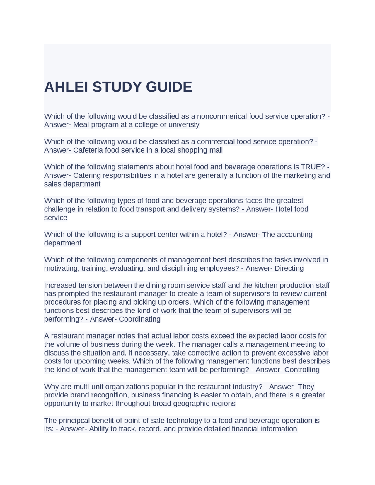 AHLEI STUDY GUIDE 2024 | Exams Nursing | Docsity