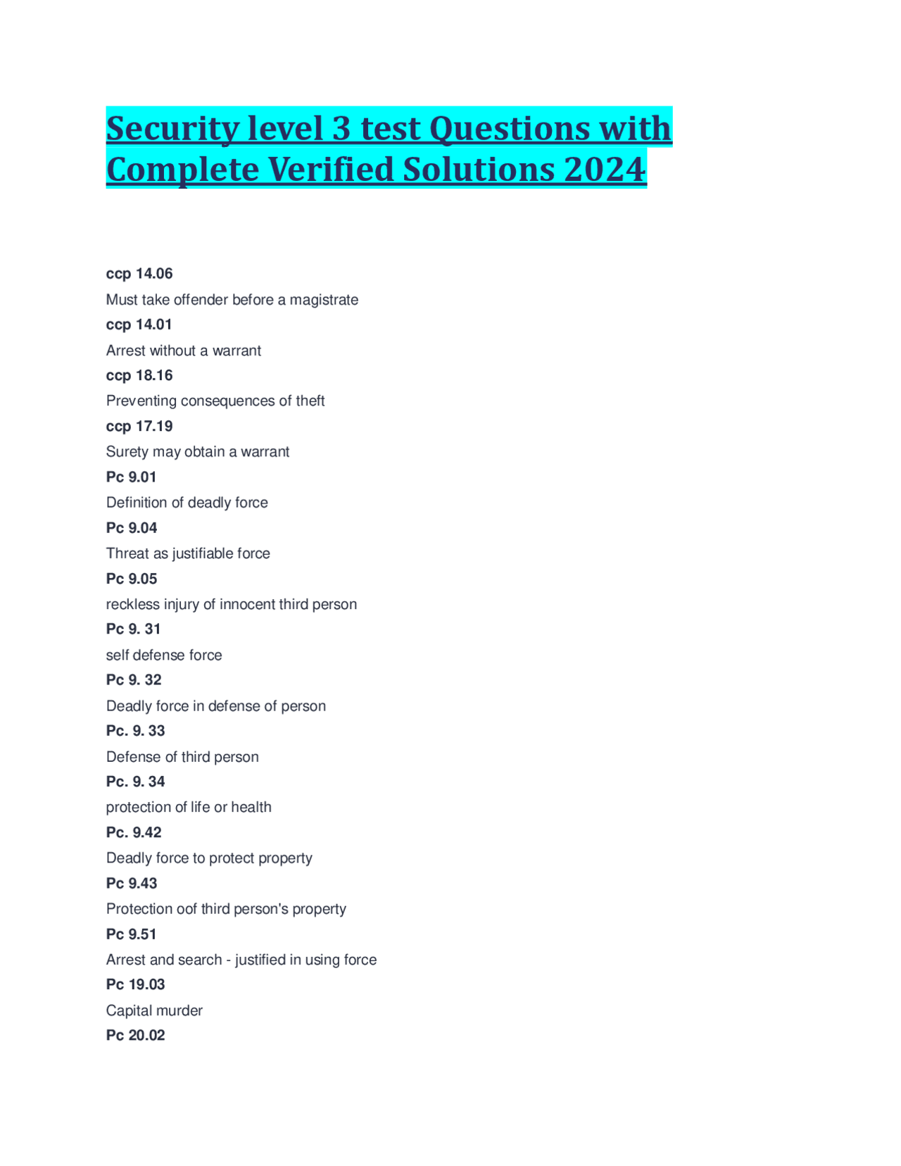 Security level 3 test Questions with Complete Verified Solutions 2024 ...