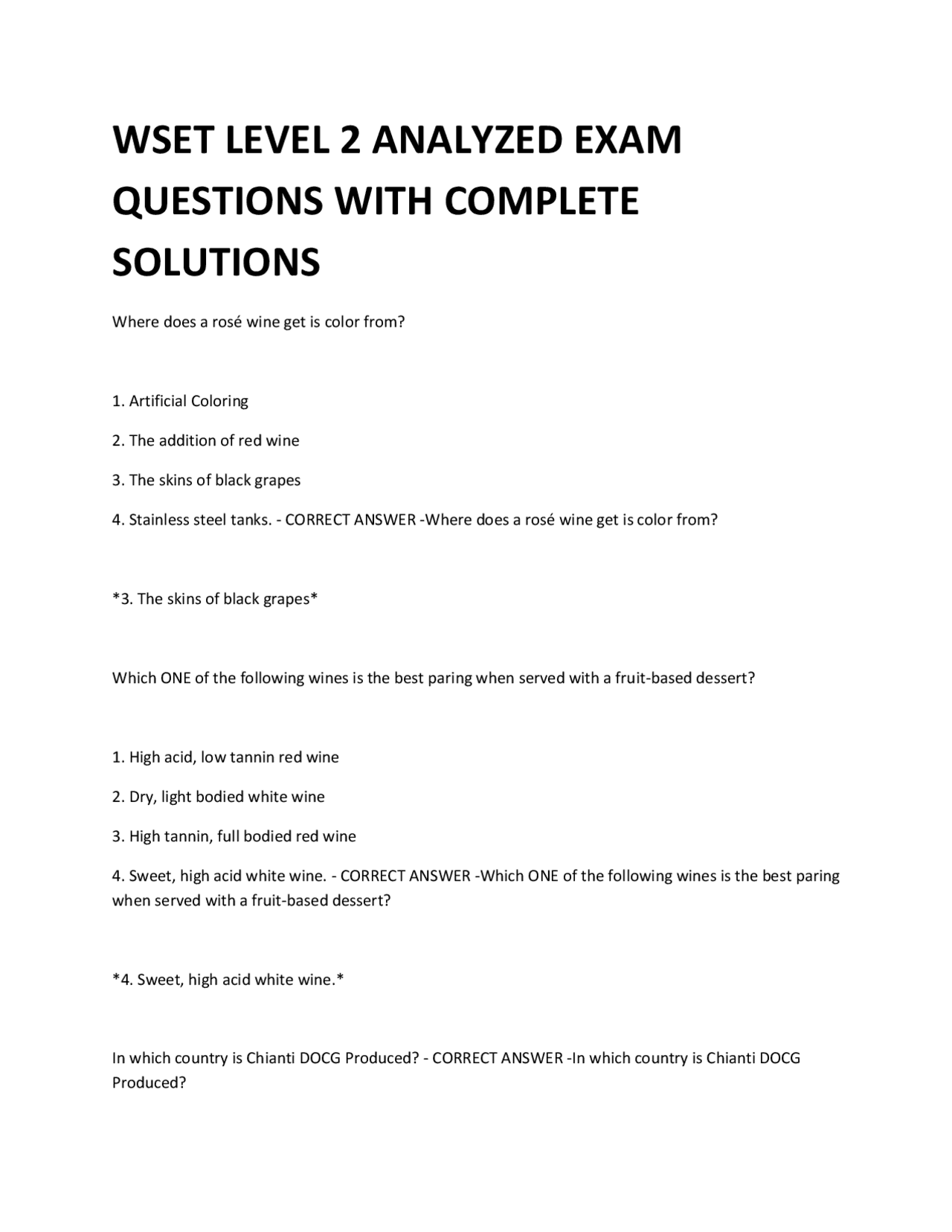 WSET LEVEL 2 ANALYZED EXAM QUESTIONS WITH COMPLETE SOLUTIONS | Exams ...