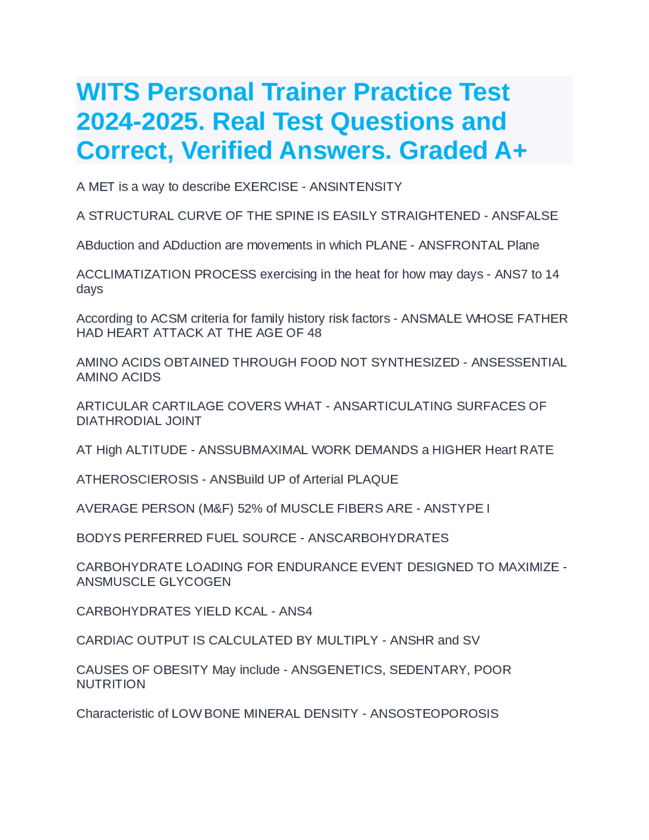 WITS Personal Trainer Practice Test 2024-2025. Real Test Questions and ...