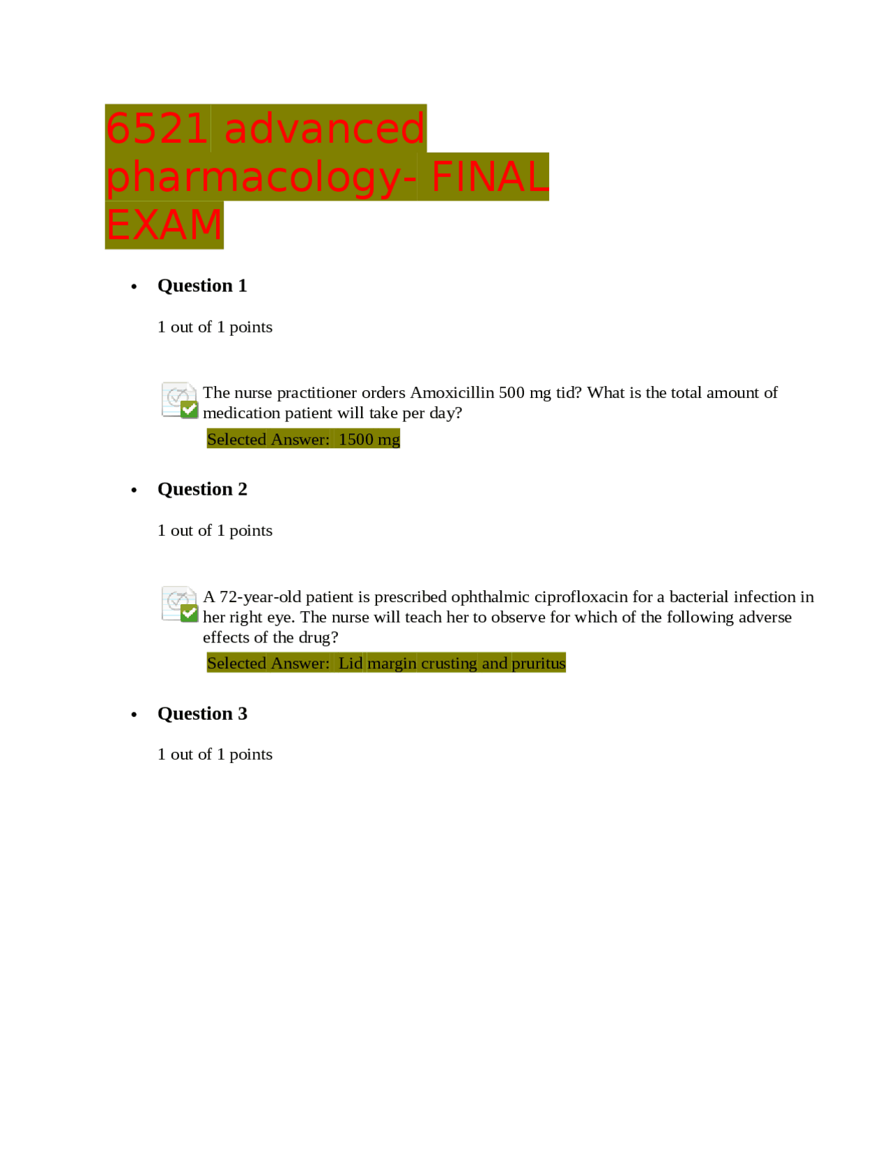 Advanced Pharmacology Final Exam | Exams Nursing | Docsity