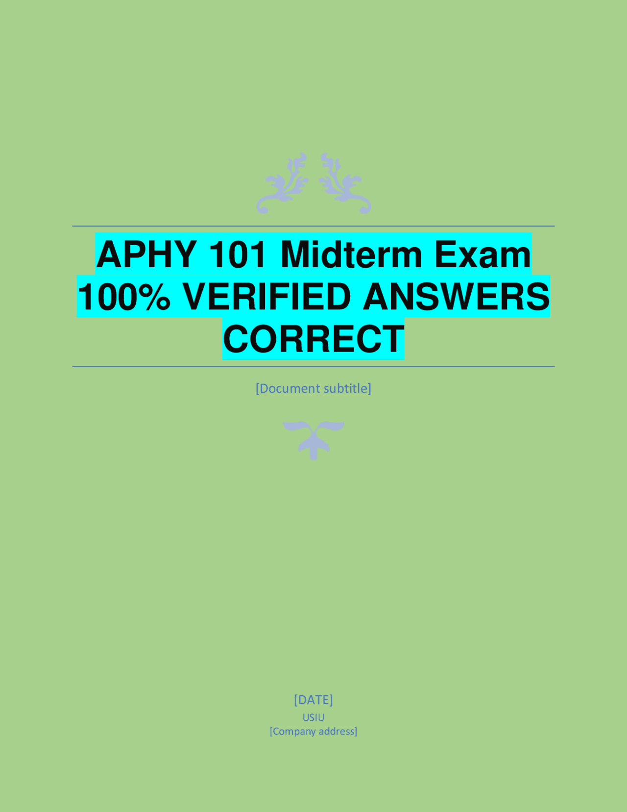 APHY 101 Midterm Exam 100% VERIFIED ANSWERS CORRECT | Exams Nursing ...