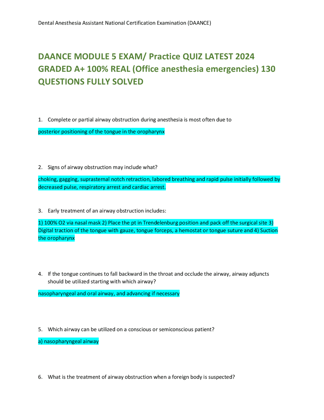 DAANCE MODULE 5 EXAM/ Practice QUIZ LATEST 2024 GRADED A+ 100% REAL ...
