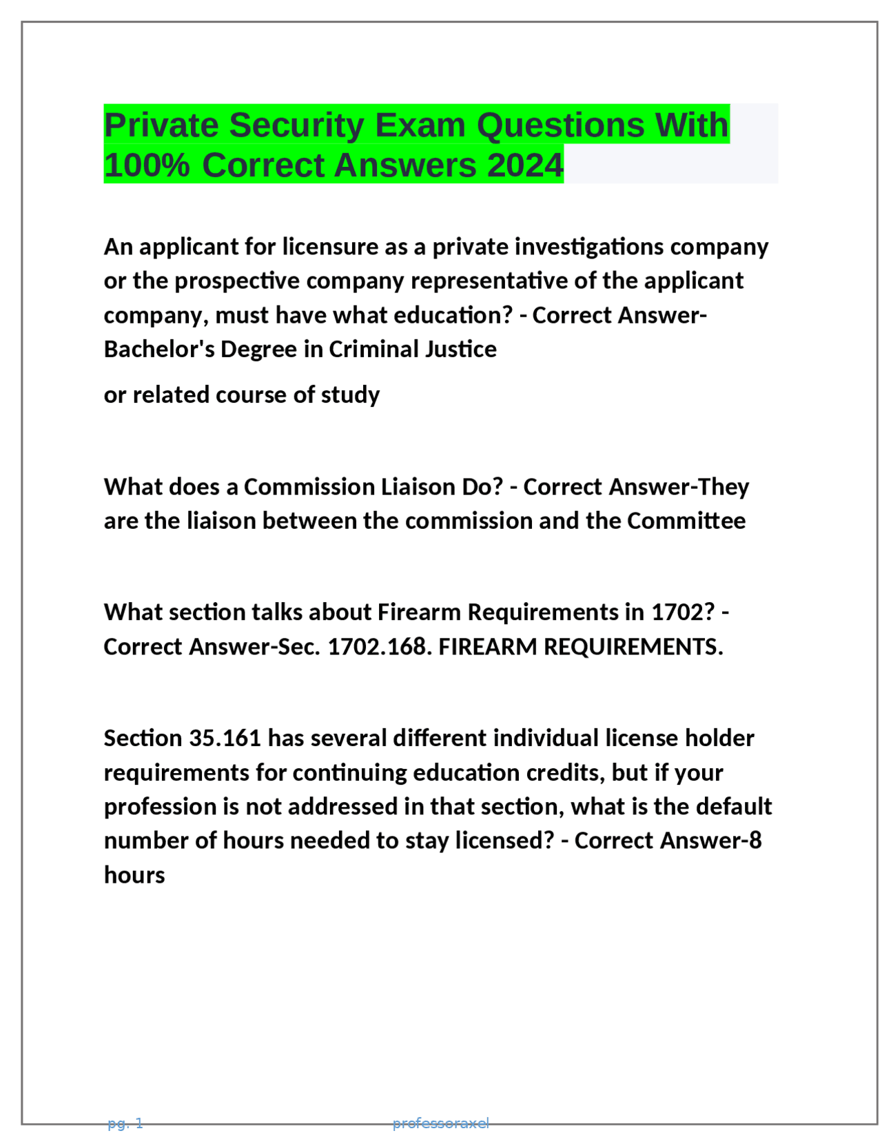 Private Security Exam Questions With 100% Correct Answers 2024 | Exams ...