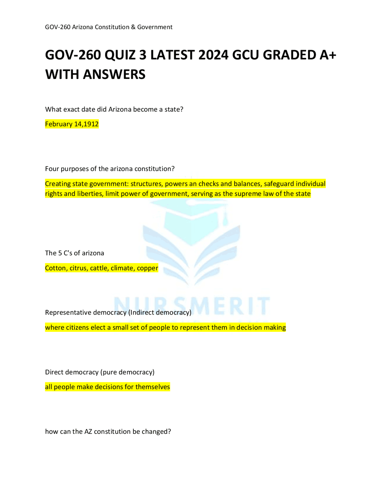 GOV-260 QUIZ 3 LATEST 2024 GCU GRADED A+ WITH ANSWERS | Exams Local ...