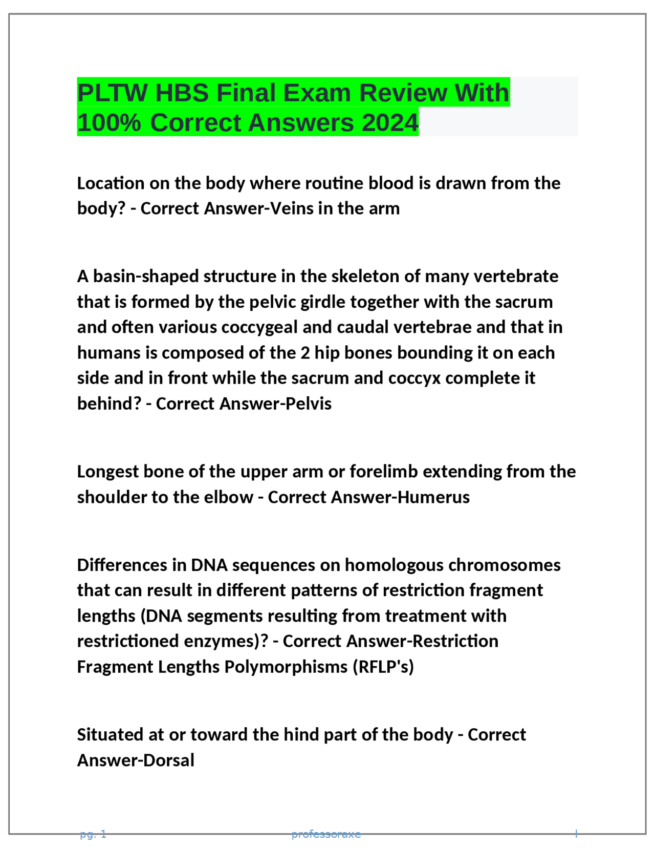 PLTW HBS Final Exam Review With 100% Correct Answers 2024 | Exams Advanced Education | Docsity