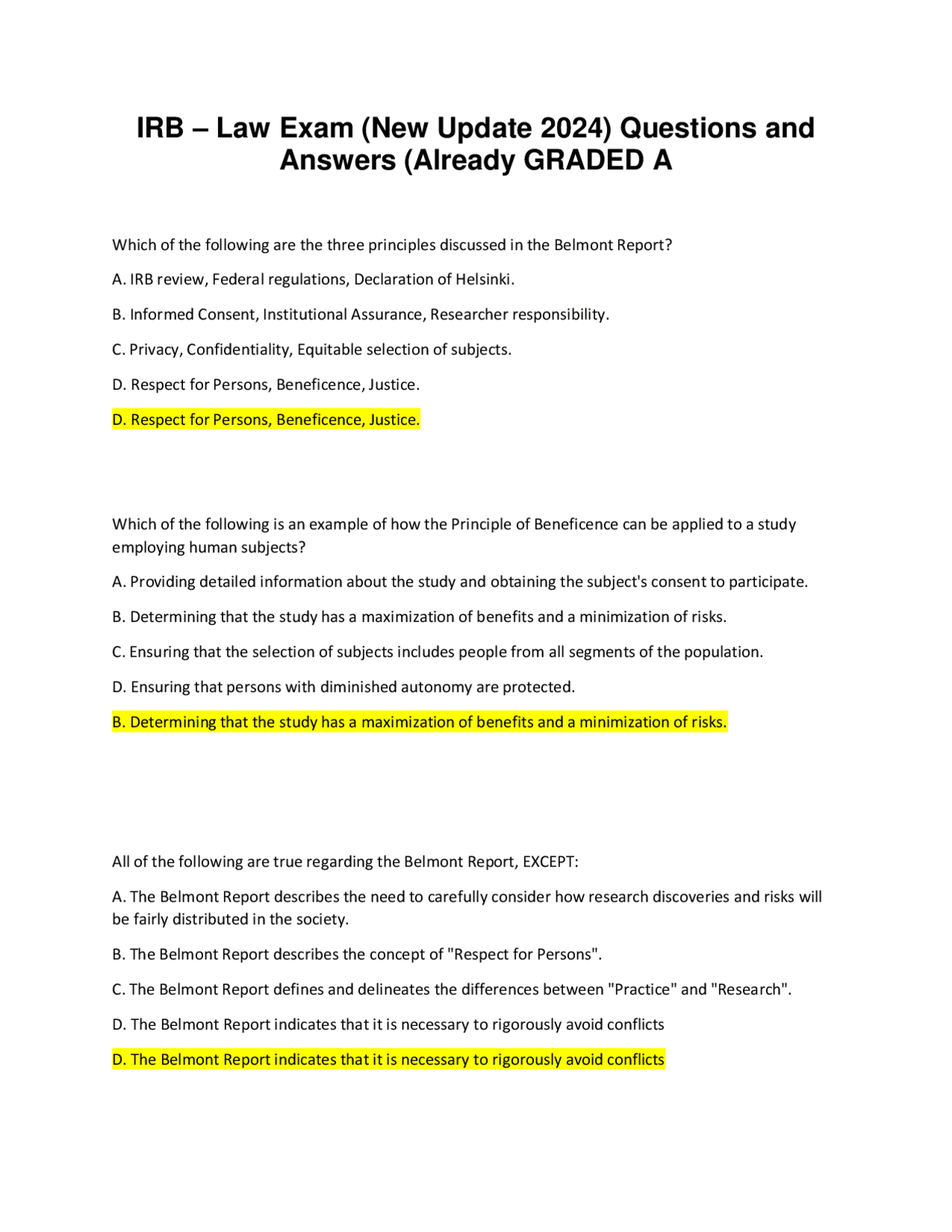 IRB – Law Exam (New Update 2024) Questions and Answers (Already GRADED ...