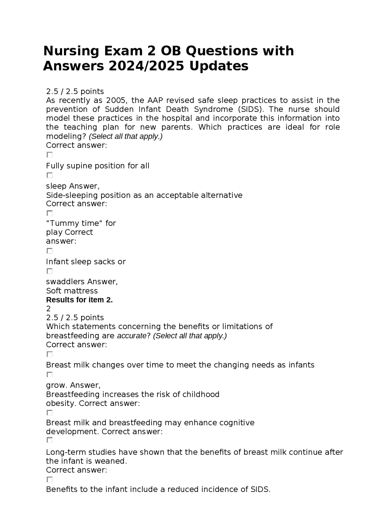 Nursing Exam 2 OB Questions with Answers 2024/2025 Updates | Exams ...