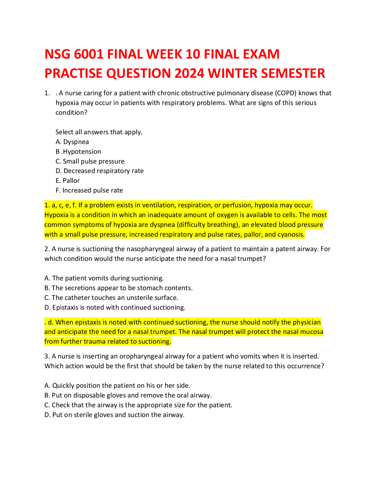 NSG 6001 FINAL WEEK 10 FINAL EXAM PRACTISE QUESTION 2024 WINTER ...