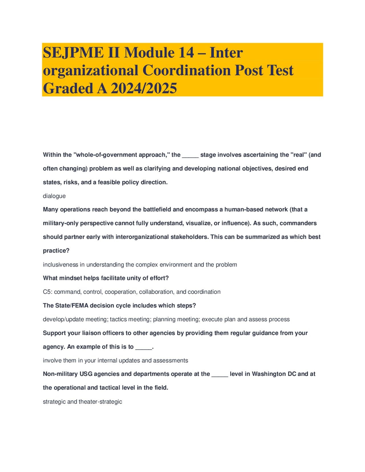 SEJPME II Module 14 – Inter organizational Coordination Post Test ...